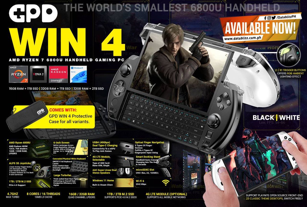 DataBlitz on Twitter: "GAMING LIKE NEVER BEFORE. GPD WIN 4 AMD Ryzen 7 6800U Handheld PC Gaming ...