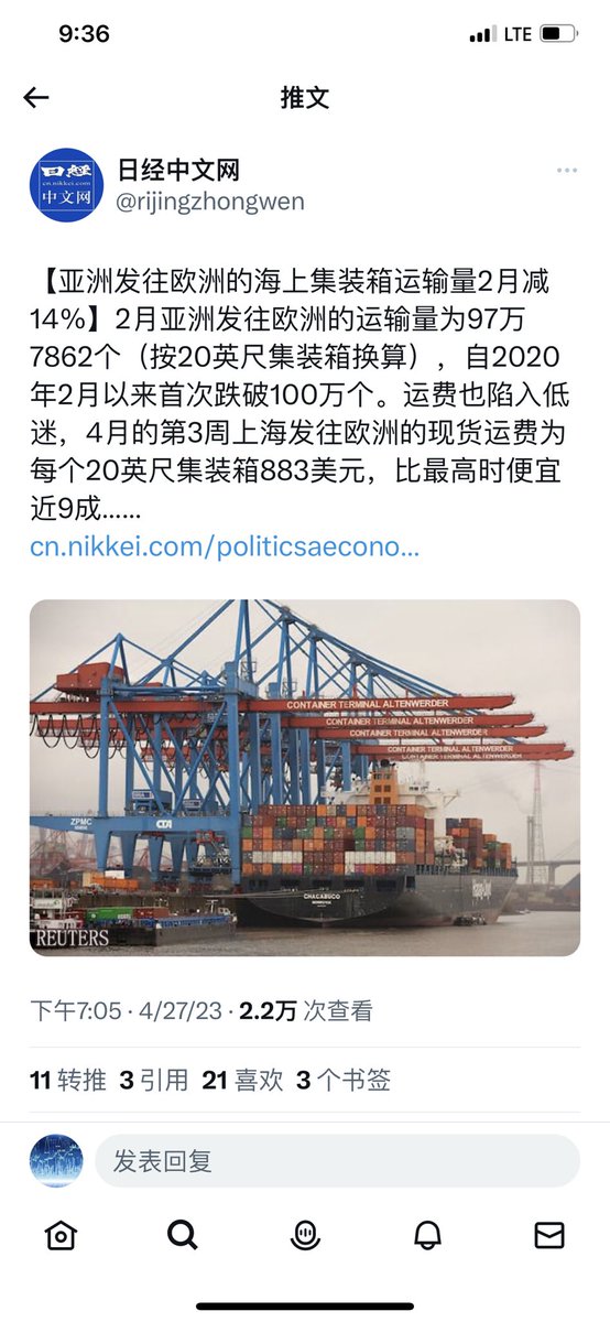老蛮数据库 On Twitter 从去年上半年以来,亚洲发往美国的集装箱就在减少,与此同时,亚洲发往欧洲的也在减少。 换个角度来看,欧美在