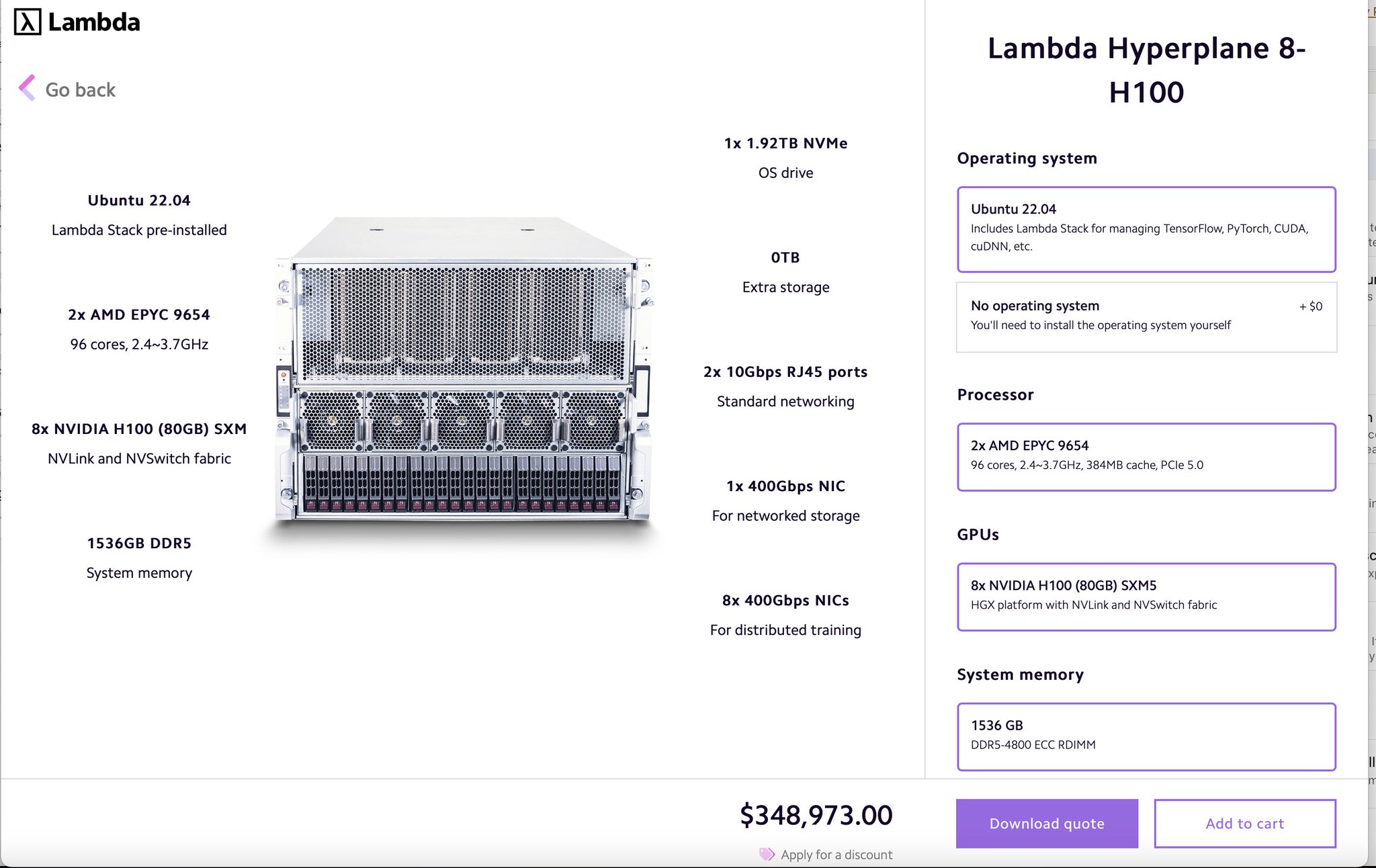 Longhorn on Twitter: "NVIDIA H100 system pricing at Lambda (with the default config) compared to ...