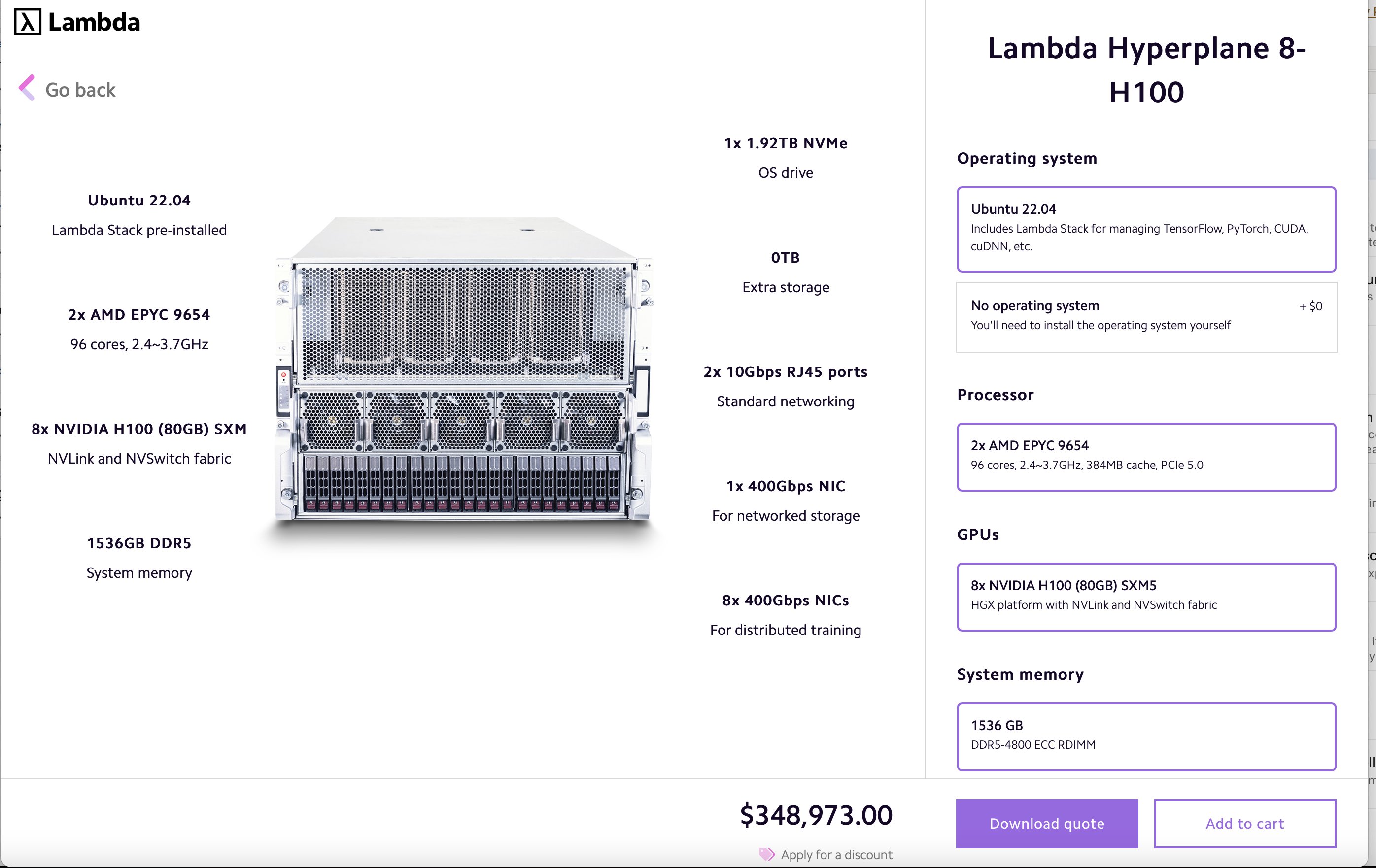 Longhorn on Twitter: "NVIDIA H100 system pricing at Lambda (with the default config) compared to ...
