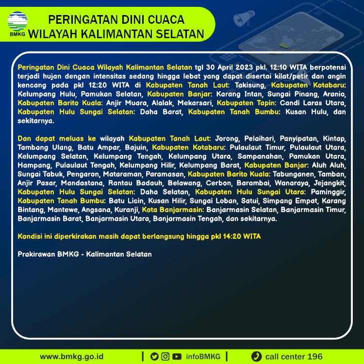 BMKG on Twitter: "Update Peringatan Dini Cuaca Wilayah - Kalimantan Selatan Tgl. 30 April 2023 ...