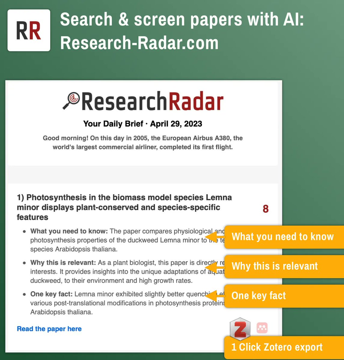 This tool scans papers and sends AI generated summaries via email. Think of it as combining ...