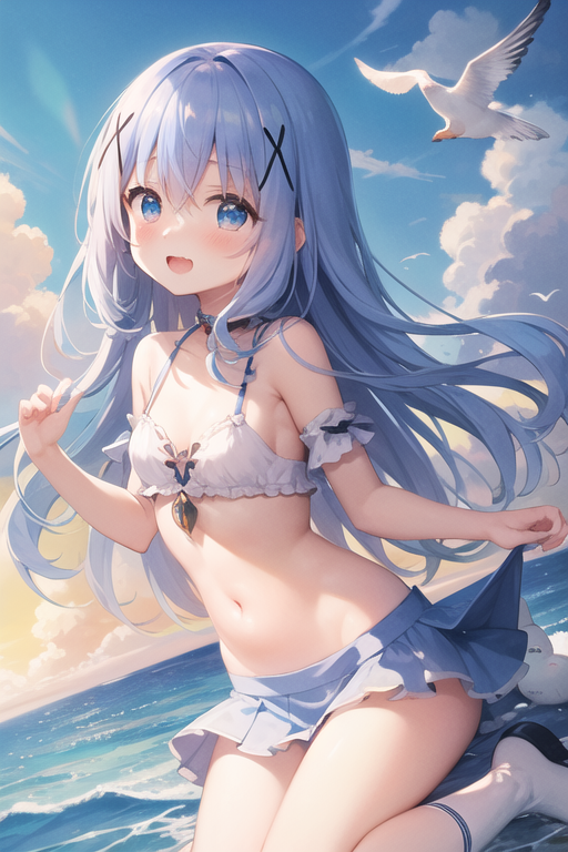 ハトラ@AIイラスト on Twitter: "RT @BlueRabbit_2022: ハトラさんご指名ありがとうございます。 お題は「Blue」 青い空と青い海で作りました。 カモメも張っ ...