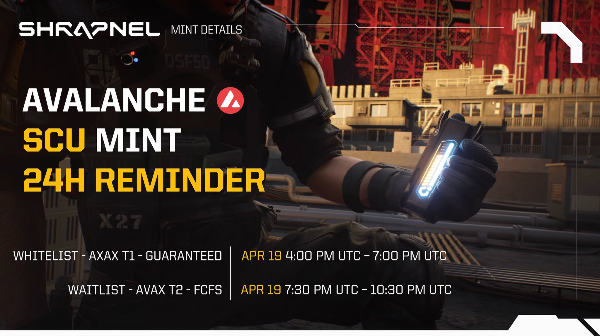 SHRAPNEL 🔺 CONSENSUS 🔜 on Twitter: "〉AVALANCHE SCU MINT STARTS IN 24H AVAX T1 - Whitelist ...