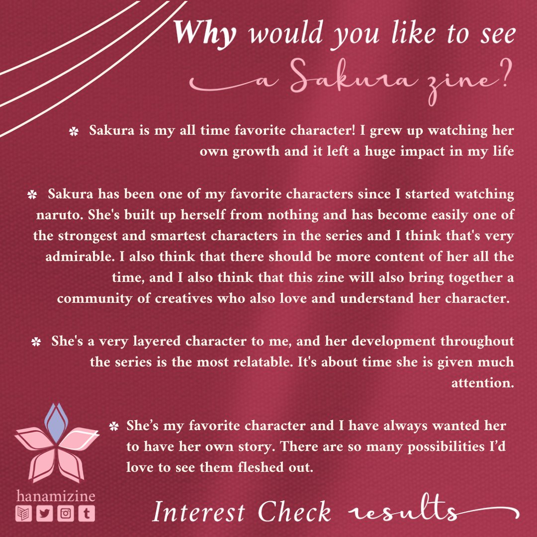 Hanami: A Sakura Haruno Zine on Twitter: "🌸 INTEREST CHECK RESULTS 🌸 Here are some of the ...