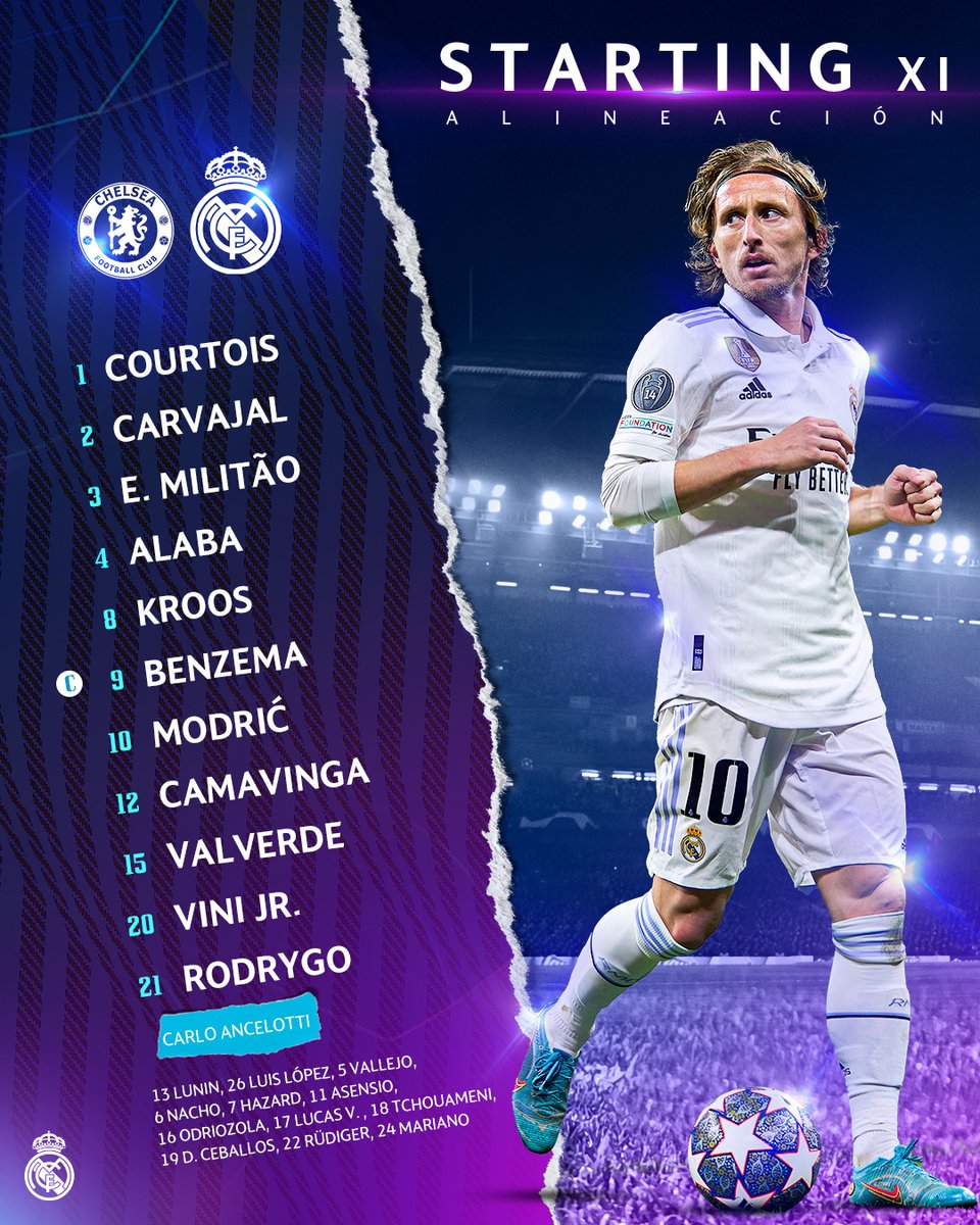 Real Madrid C.F. 🇫🇷 on Twitter: "📋 Voici notre 𝗫𝗜 de départ pour ce soir ! 🆚 @ChelseaFC #UCL"