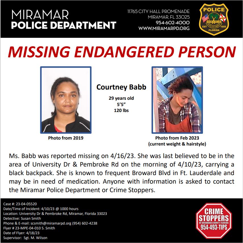 Miramar Police On Twitter Missing Courtney Babb 29 Is Missing She
