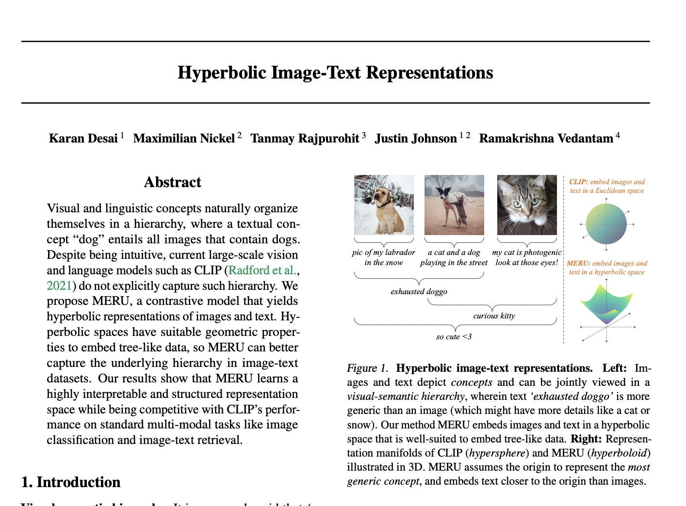 AK on Twitter: "Hyperbolic Image-Text Representations abs: https://t.co/ouY2wYuSND https://t.co ...