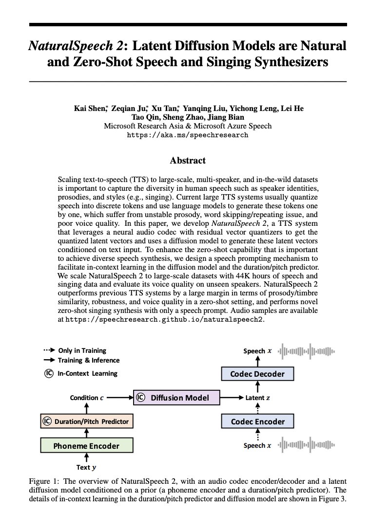 Xu Tan on Twitter: "NaturalSpeech 2, a new powerful zero-shot TTS model in NaturaSpeech series🔥 ...