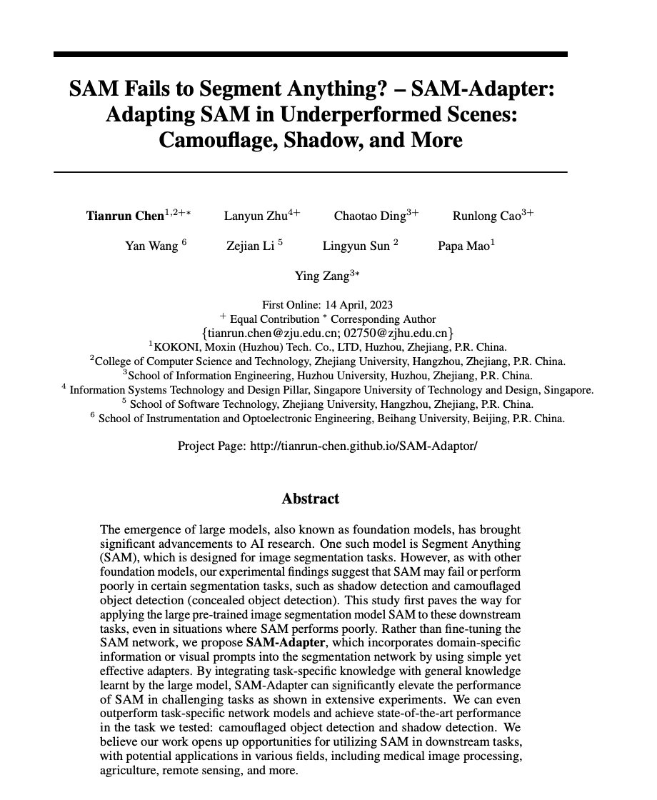 AK on Twitter: "SAM Fails to Segment Anything? -- SAM-Adapter: Adapting SAM in Underperformed ...