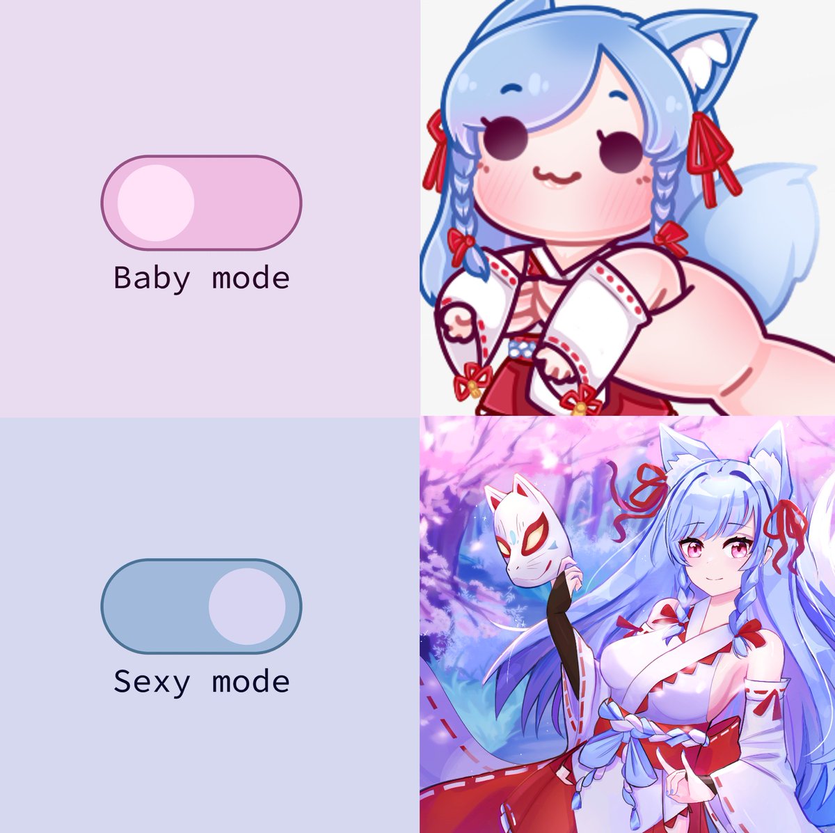 Ryuki Tsumi • 🦊Kistune Miko⛩️ on Twitter: "Had to hop on the trend. Baby mode vs Sexy mode"