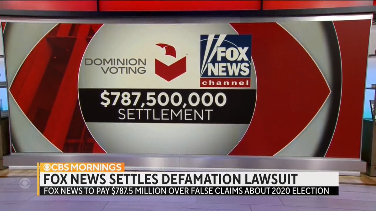 Helen Magnavita 🇺🇸 🇺🇦 on Twitter: "RT @CBSMornings: Fox News agreed to a blockbuster $787.5 ...