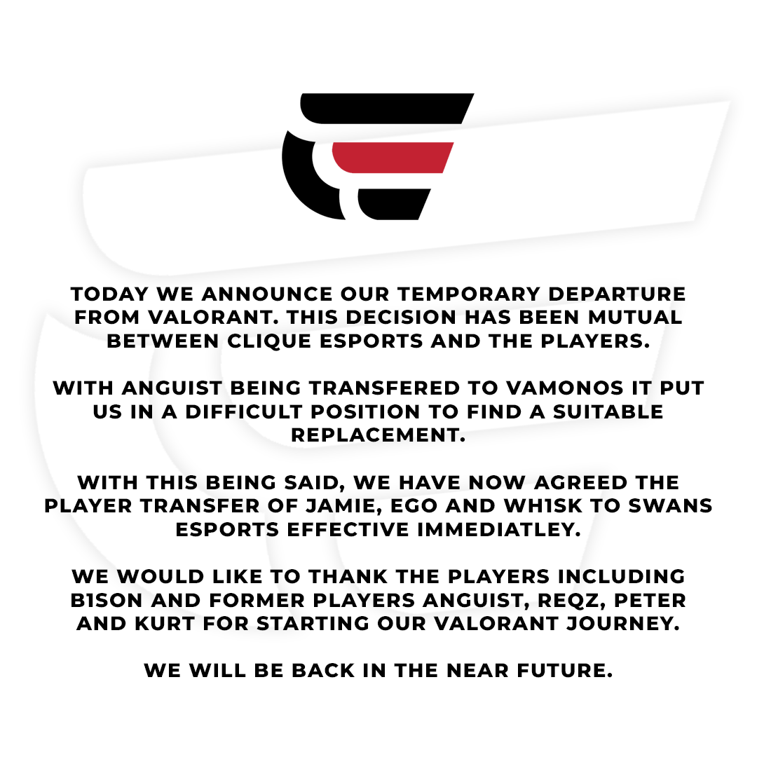 Clique Esports on Twitter: "Announcement. @Jamiee__02 @Egomxnia @wh1111sk have now transferred ...