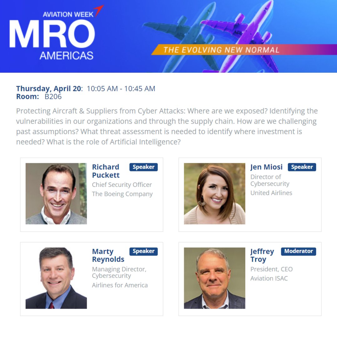 A-ISAC on Twitter: "Tomorrow at the MRO Americas, join Aviation ISAC's President, Jeffrey Troy ...