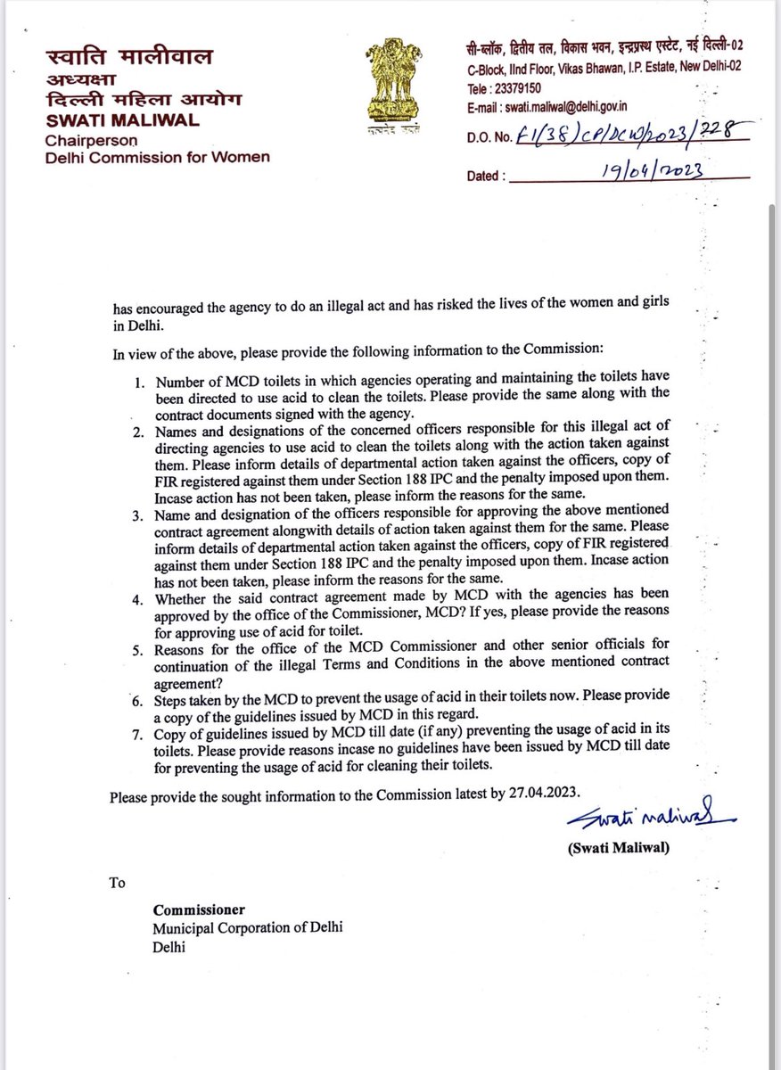 IANS on Twitter: "Delhi Commission for Women (#DCW) has issued a notice to Municipal Corporation ...