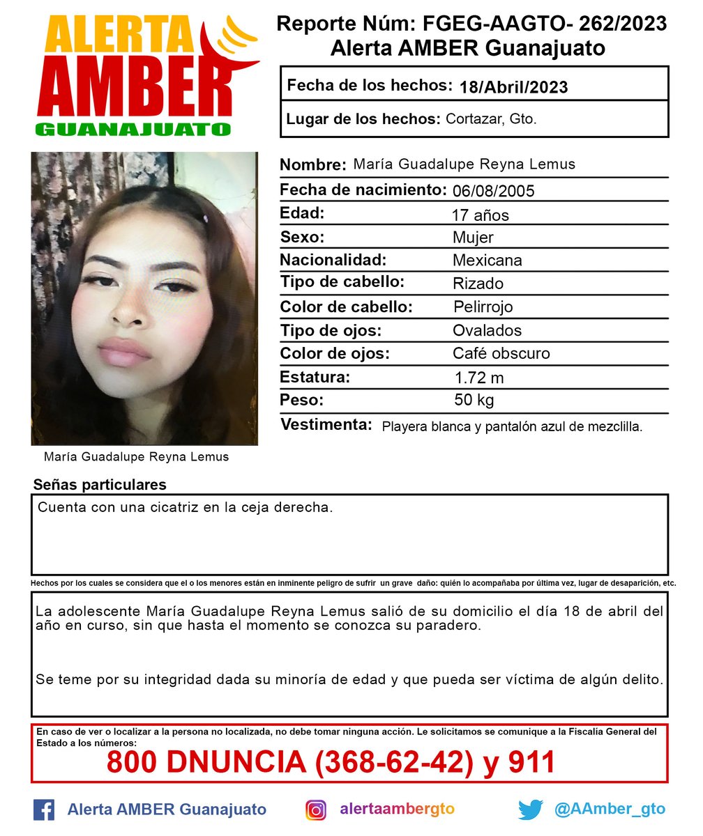 Alerta AMBER GTO. on Twitter: "Activación de la Alerta AMBER Guanajuato de la adolescente María ...