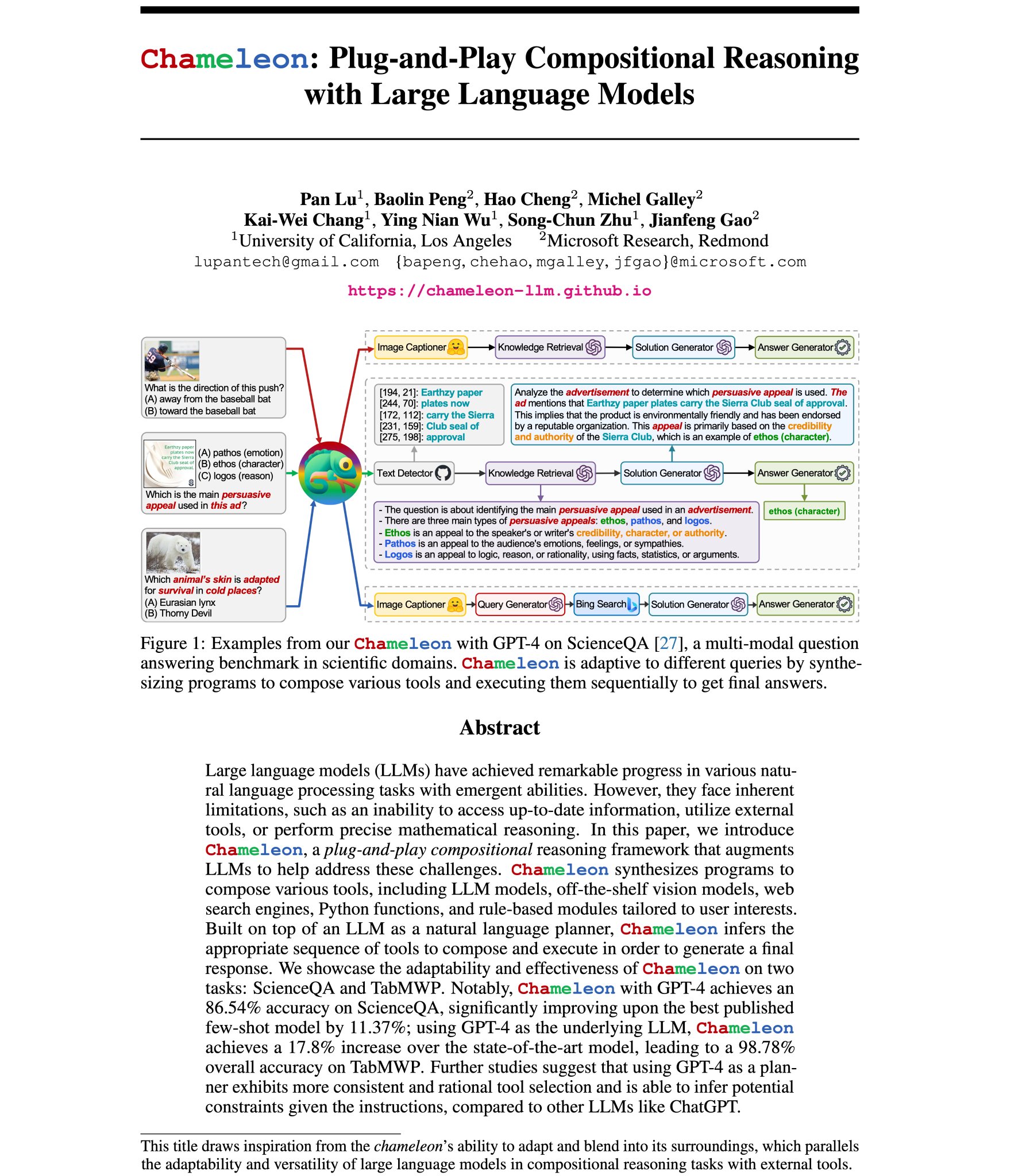 Pan Lu on Twitter: "🚀Meet Chameleon! An innovative plug-and-play framework enhancing #GPT4 and # ...