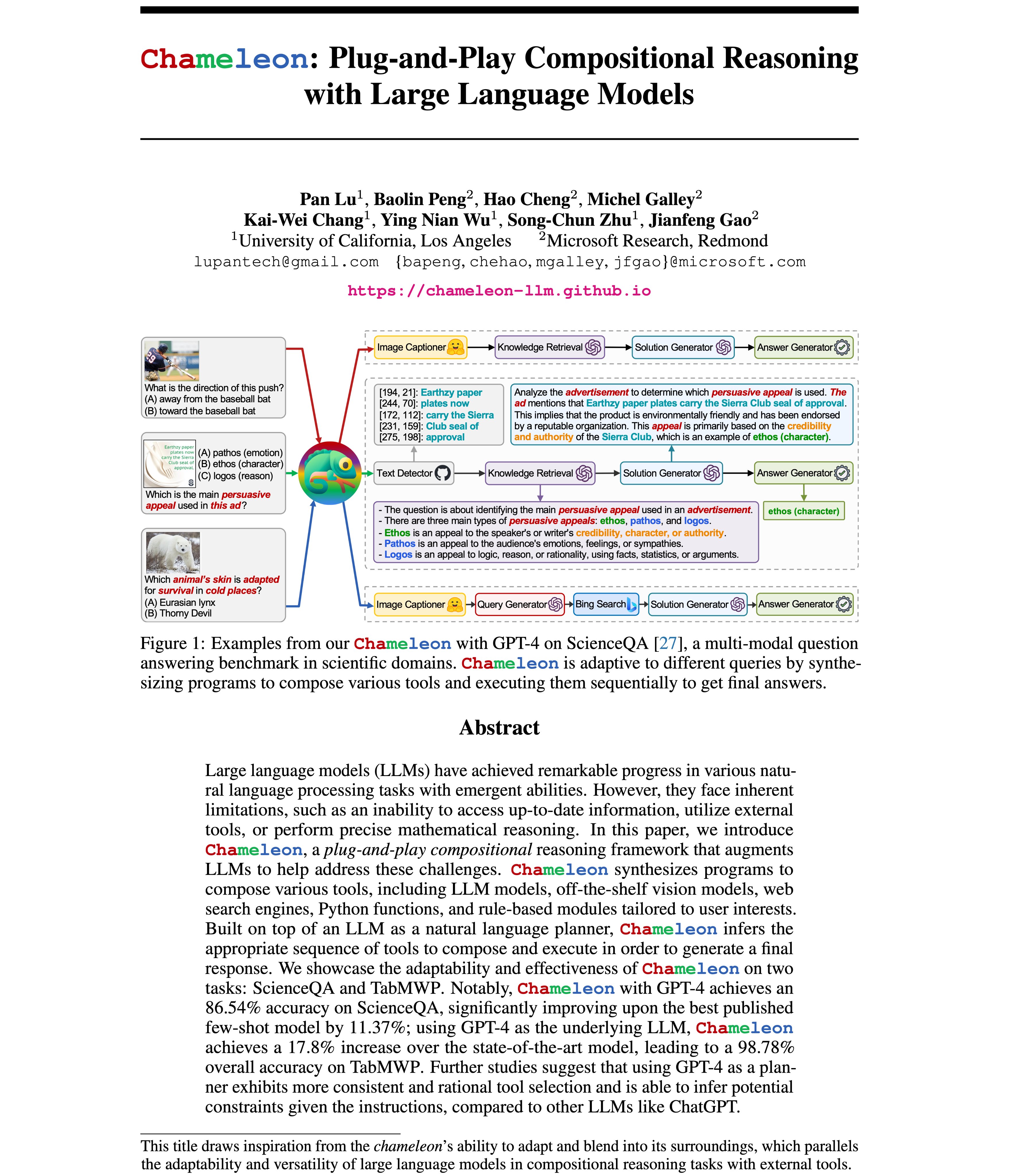 Pan Lu on Twitter: "🚀Meet Chameleon! An innovative plug-and-play framework enhancing #GPT4 and # ...