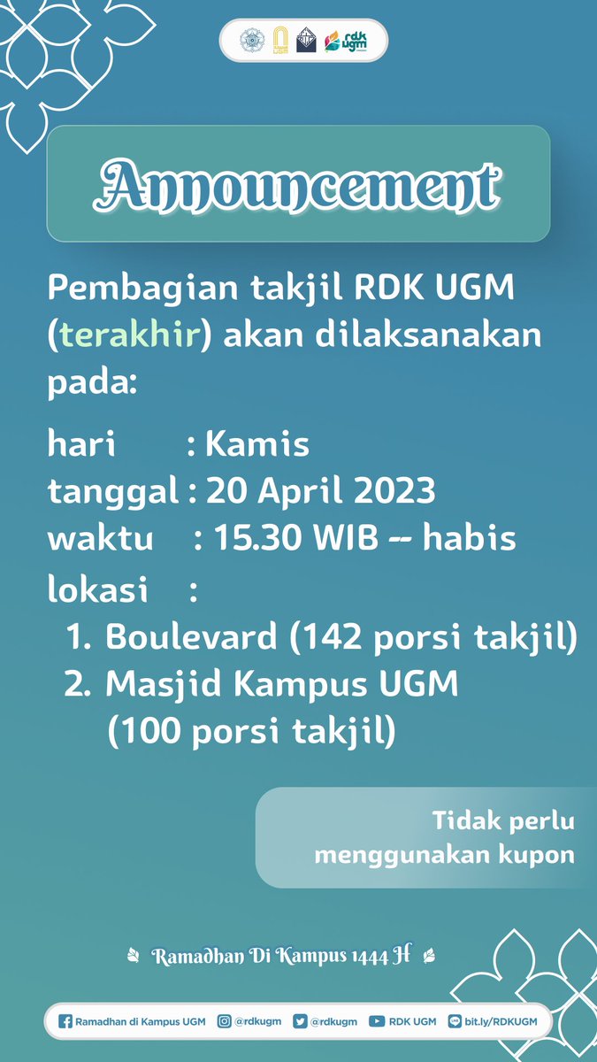 Masjid Kampus UGM #Ramadan29SKS on Twitter: "RT @rdkugm: Sobat RDK, berikut pengumuman tentang ...