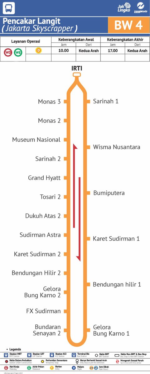 Transportasi Jakarta on Twitter: "Rute BW2 dan BW4 beroperasi 19-25 April pukul 10:00 - 17:00 ...