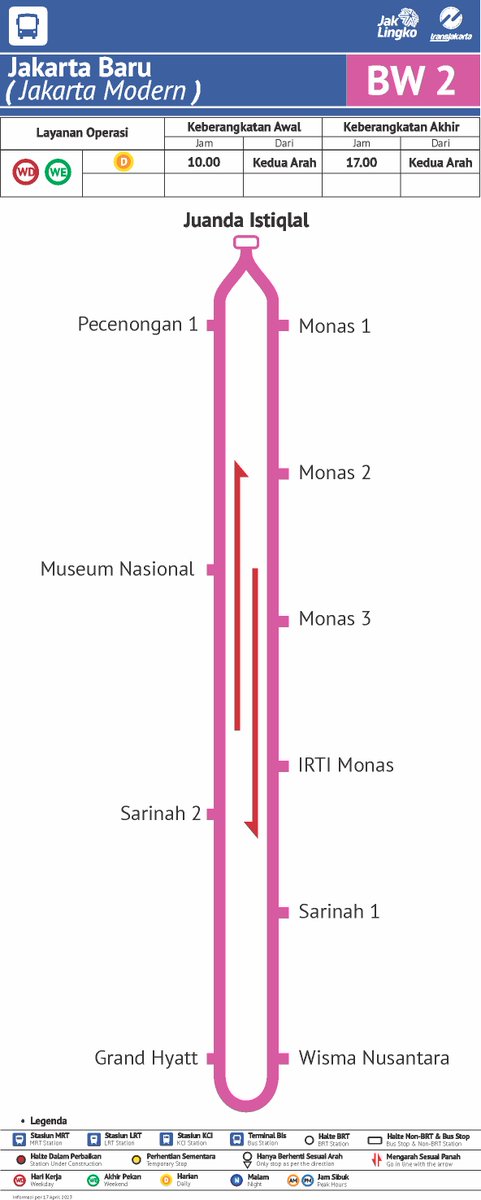 Transportasi Jakarta on Twitter: "Rute BW2 dan BW4 beroperasi 19-25 April pukul 10:00 - 17:00 ...