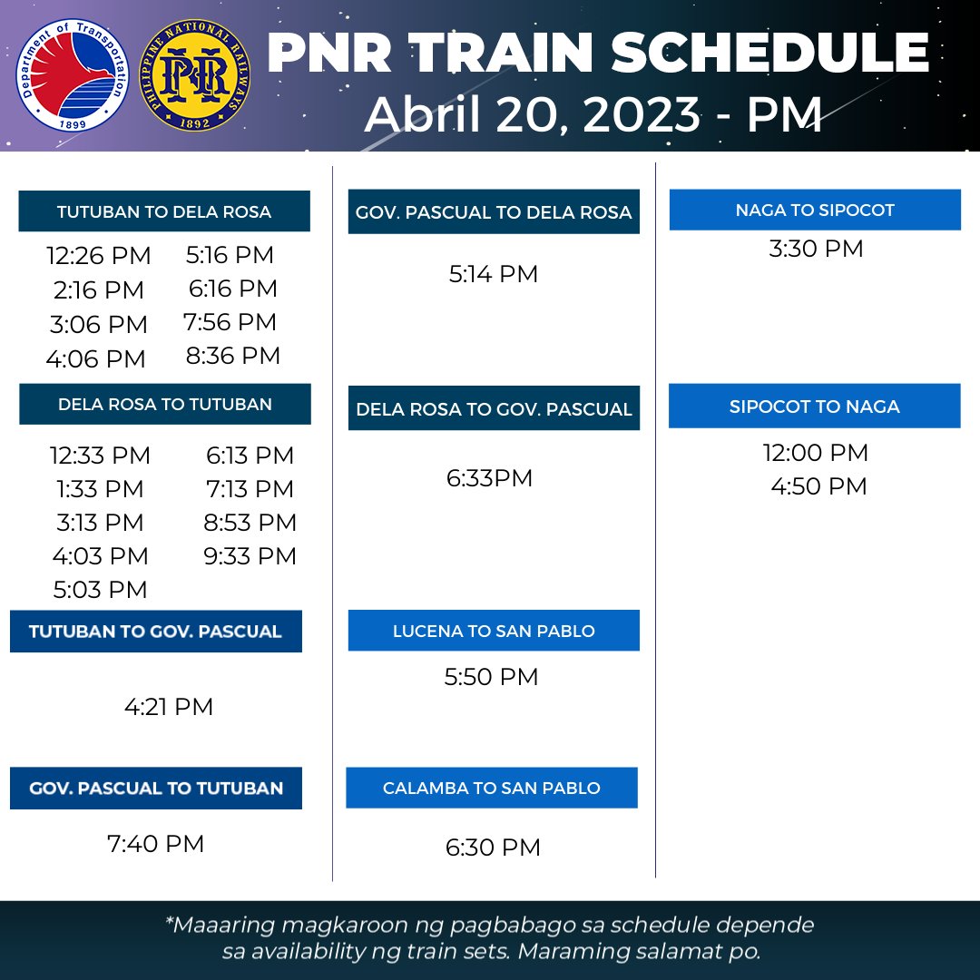 PNR_GovPH on Twitter: "ANUNSYO: Ngayong hapon at gabi ng Abril 20, 2023, may byahe ang ...