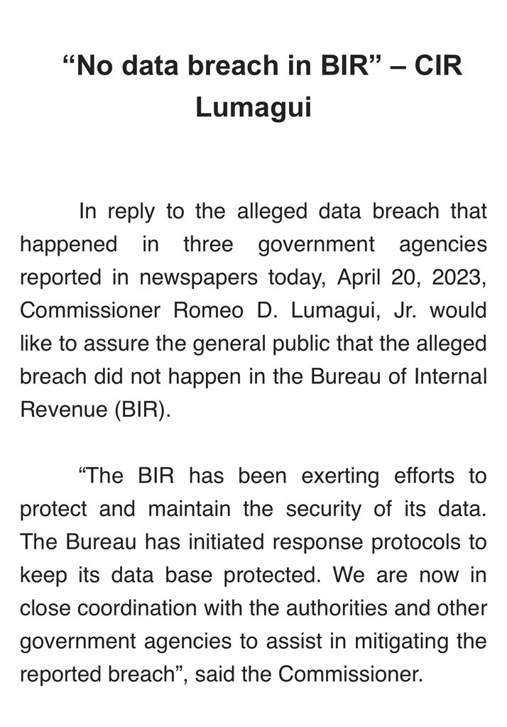 ABS-CBN News Channel on Twitter: "RT @ABSCBNNews: READ: BIR on Thursday denied the alleged data ...