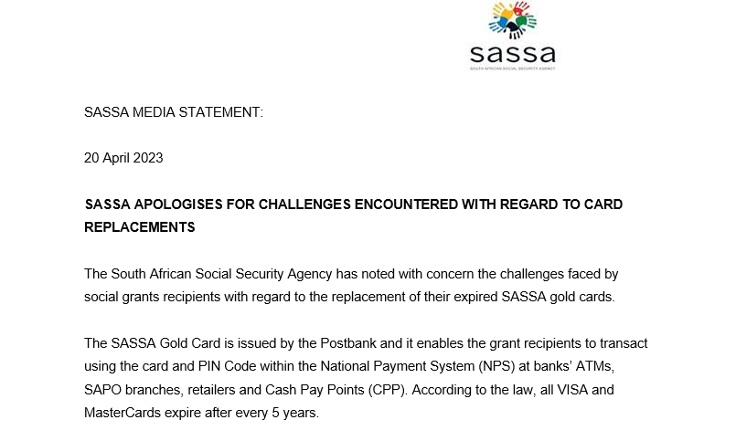 Sassa On Twitter Media Statement Sassa Apologises For Challenges Encountered With Regard To