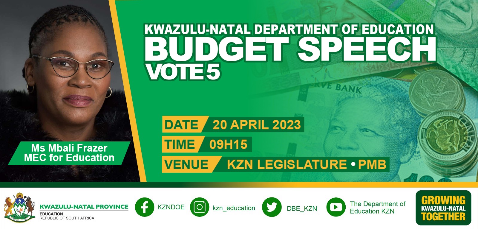 eNCA on Twitter: "MEC of Education The KZN MEC for Education, Ms Mbali Frazer presented the KZN ...