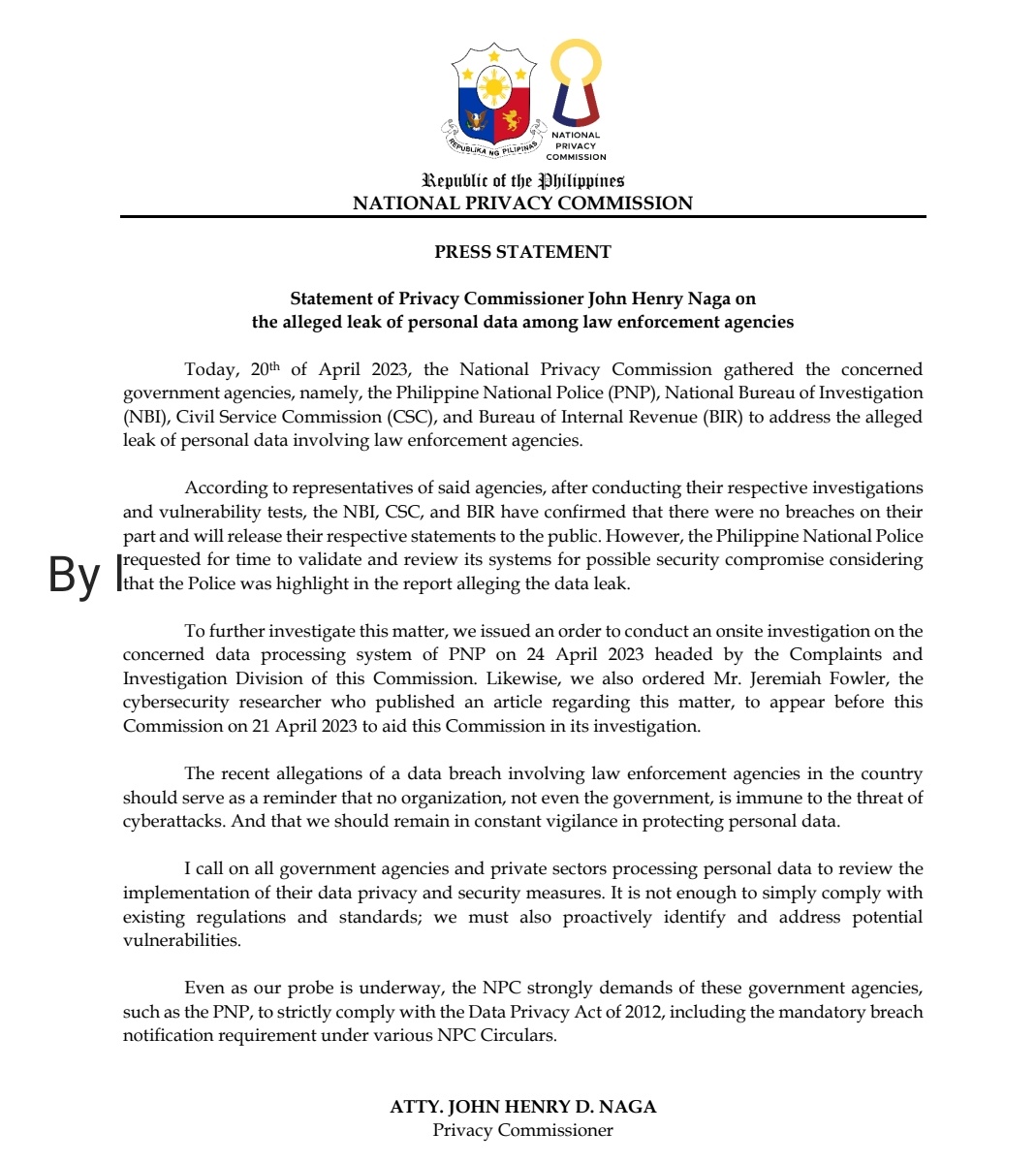 The Philippine Star on Twitter: "NPC statement on alleged leak of personal data among law ...