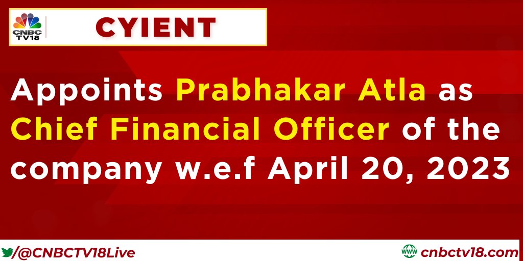 CNBC-TV18 on Twitter: "#Cyient appoints Prabhakar Atla as Chief Financial Officer (CEO) of the ...