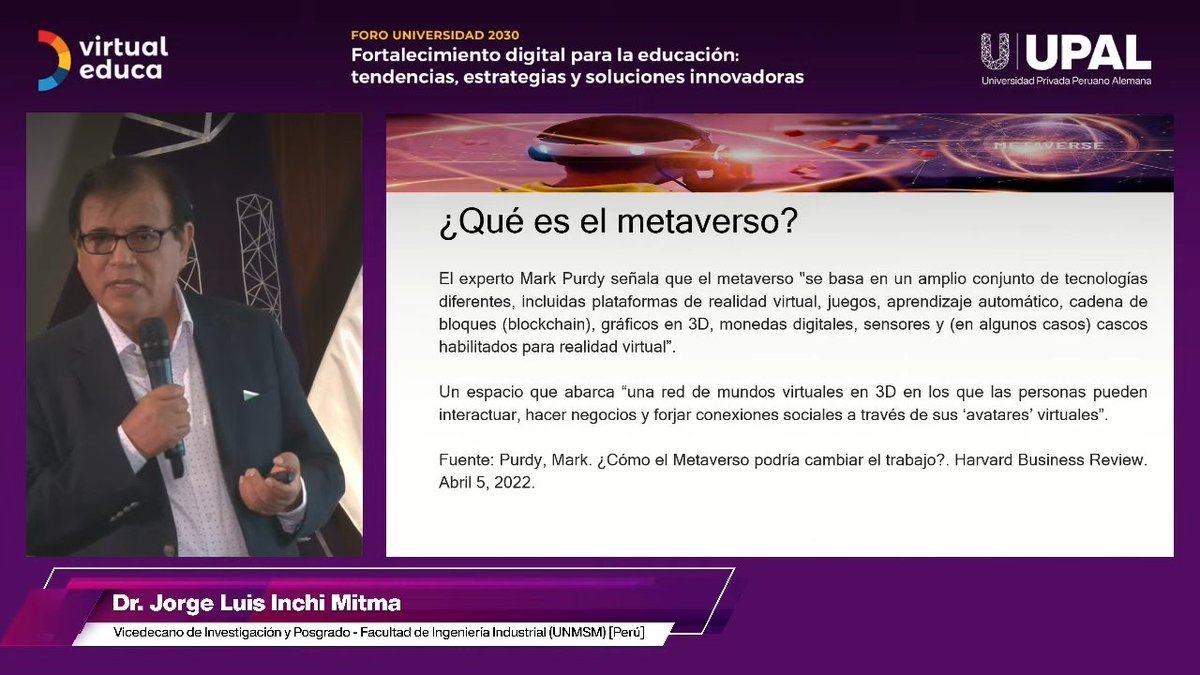 Virtual Educa on Twitter: "Jorge Luis Inchi Mitma, vicedecano de Investigación y Posgrado ...
