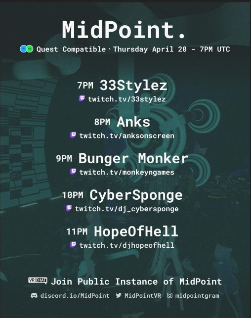 VRC Party Hub on Twitter: "Midpoint. Quest2 Compatible. Starts 21:00 CEST / 15:00 EDT