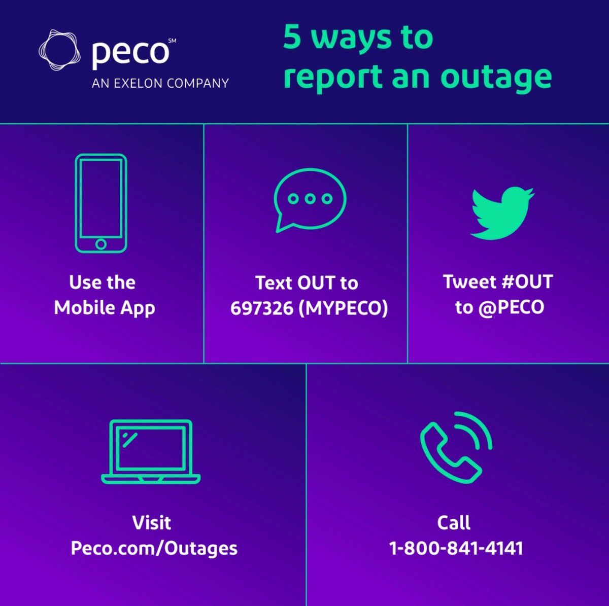 PECO on Twitter: "If you are experiencing an outage, report online at: https://bit.ly/3LfmsD4"