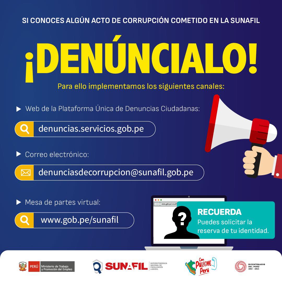 Sunafil Per脷 On Twitter Sincorrupci贸n 馃摙隆reiteramos Nuestro