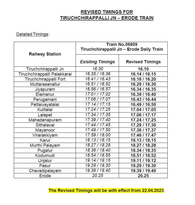 Trichy Junction Train Time Table