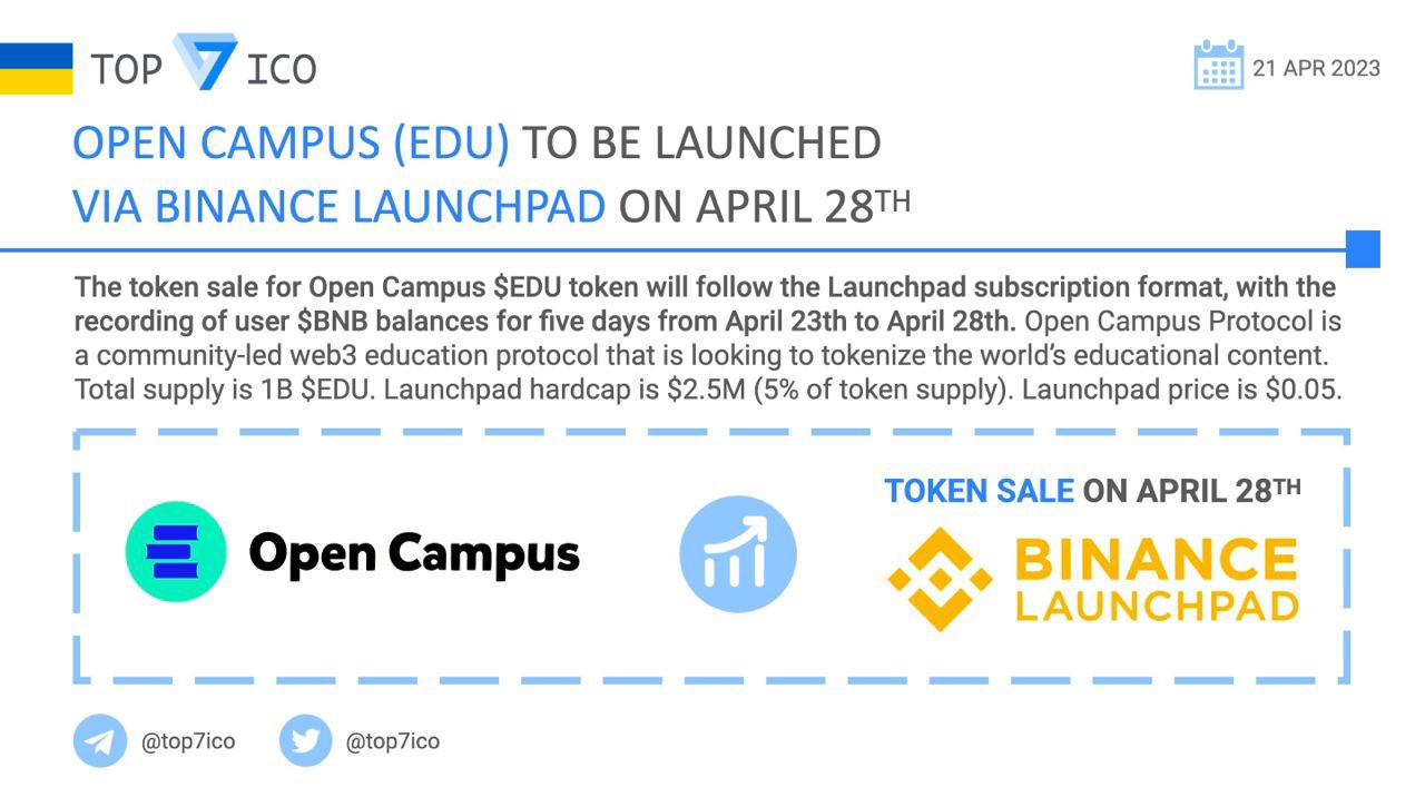 TOP 7 ICO | #StandWithUkraine🇺🇦 on Twitter: "Open Campus (EDU) to be launched via Binance ...