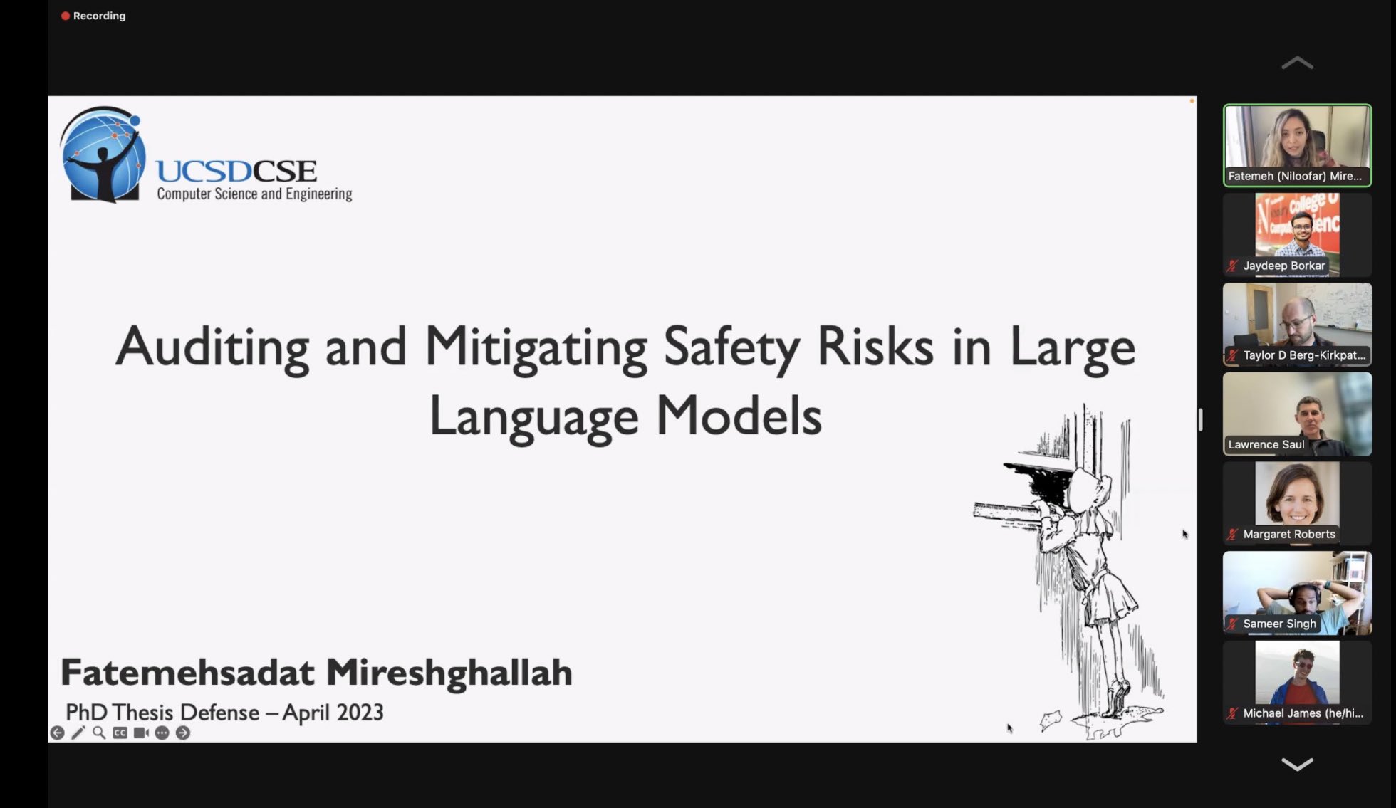 Fatemeh (Niloofar) Mireshghallah @ ACL 2023 on Twitter: "Defended 🤺 my thesis “Auditing safety ...