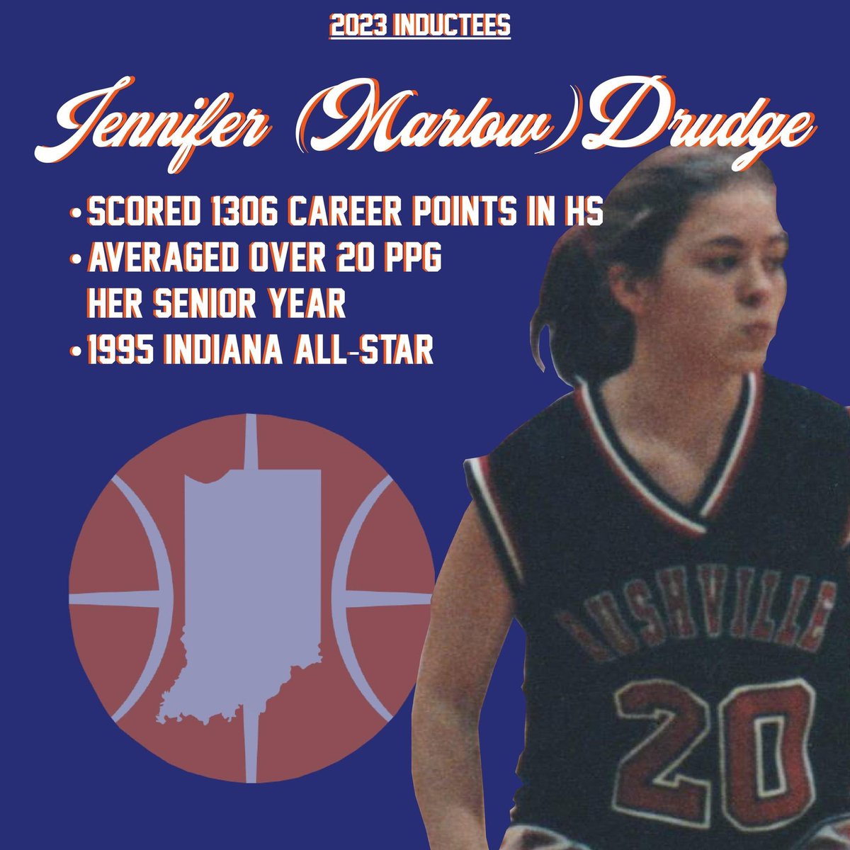 Indiana Basketball HOF on Twitter: "Jennifer (Marlow) Drudge, Rushville HS 🔵🟠"