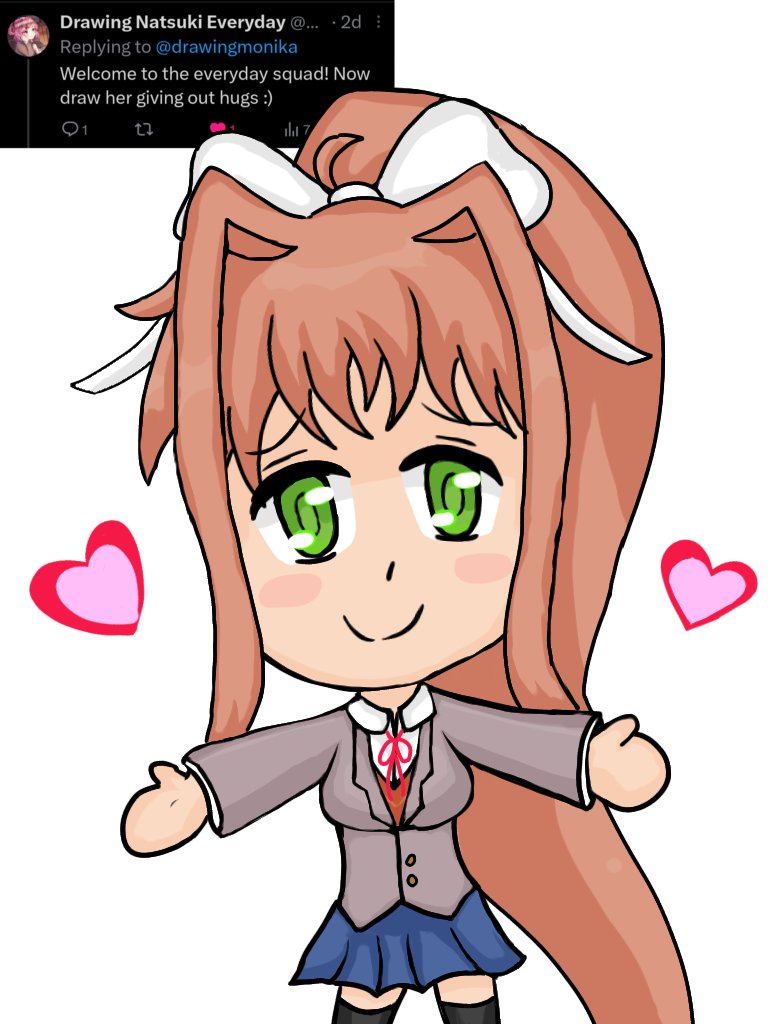 drawing monika daily! on Twitter: "Day 6: free hugs!!! 💚💗 #DDLC #DokiDokiLiteratureClub #monika ...
