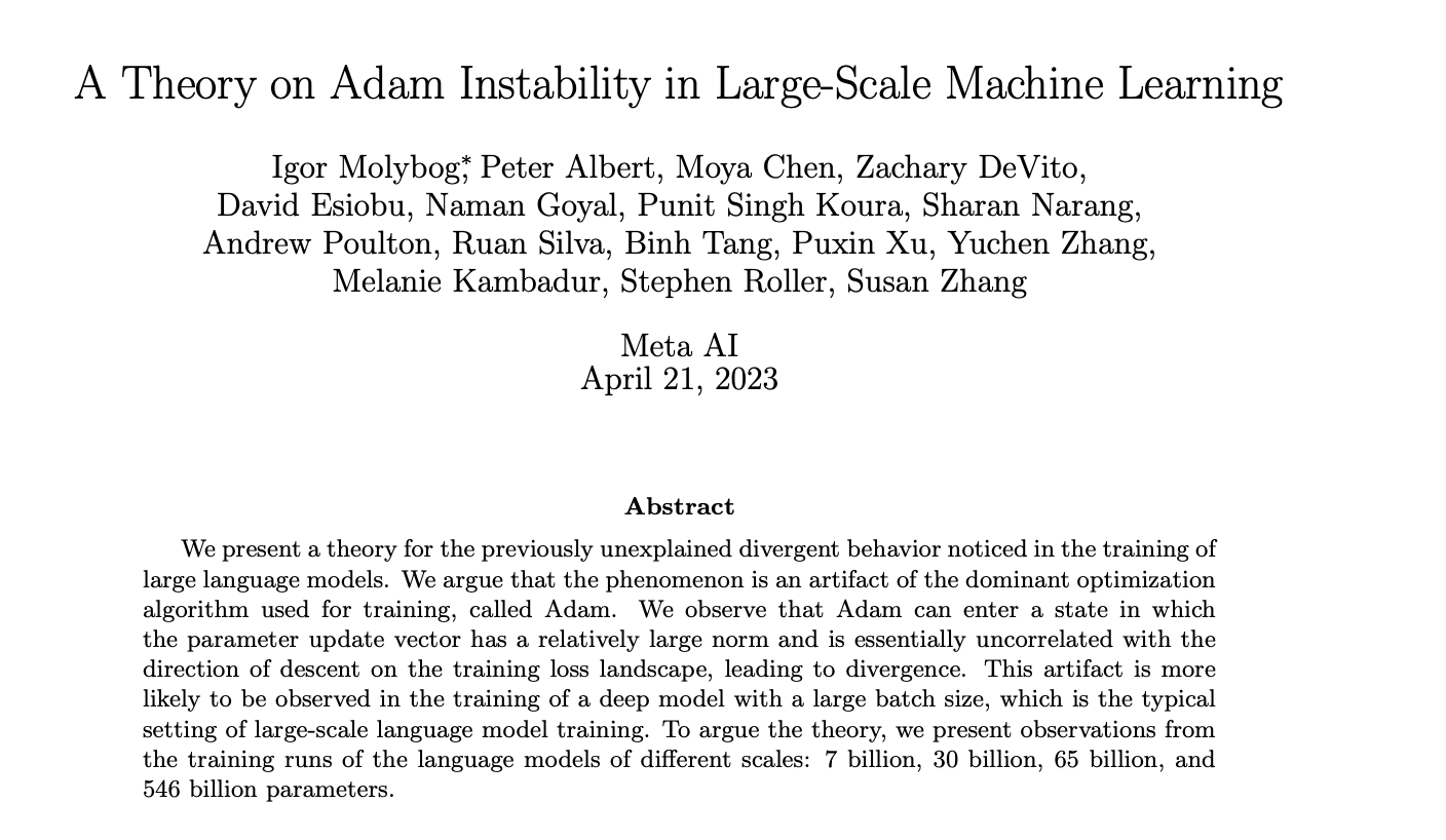 AK on Twitter: "1. Theory on Adam Instability in Large-Scale Machine Learning paper: https://t ...