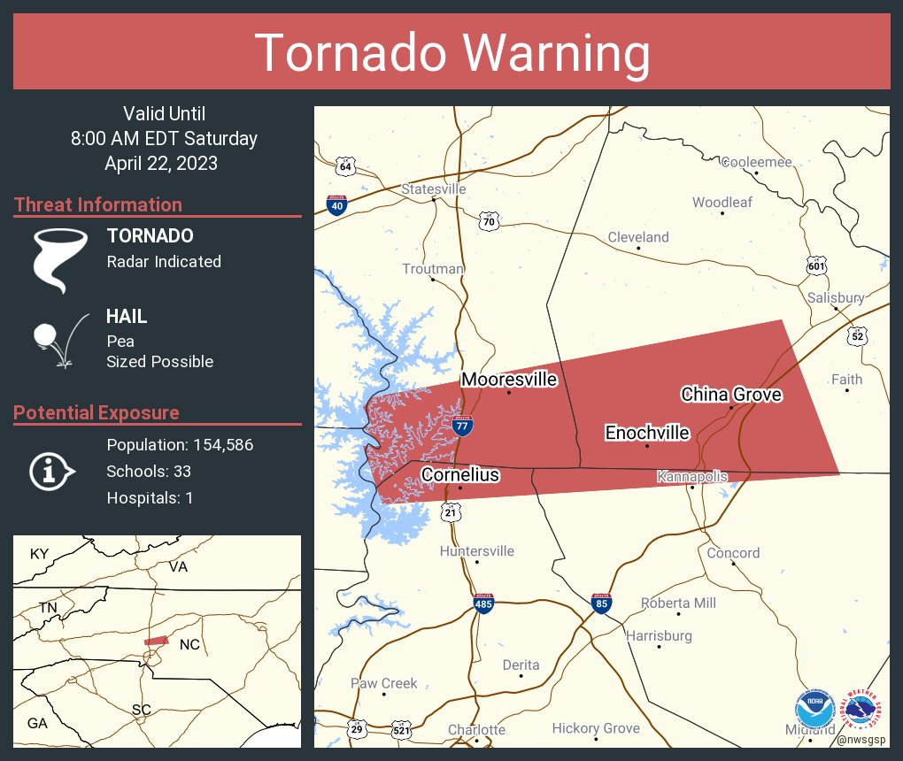 NWS Tornado on Twitter: "Tornado Warning including Mooresville NC, Cornelius NC and Davidson NC ...