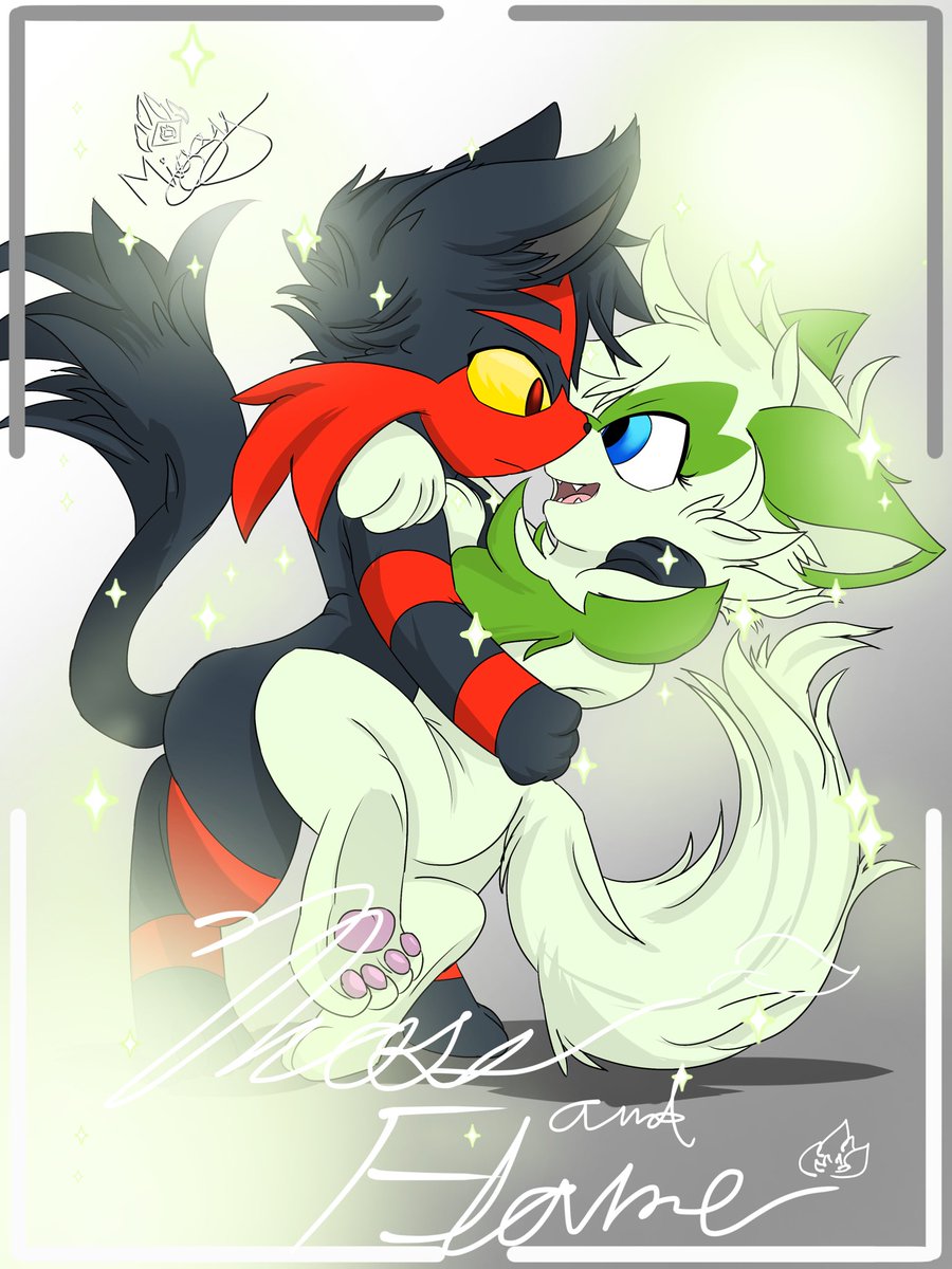 🔥Miggy /Mig-Mig🐾 on Twitter: "Moss🍃 and Flame🔥~ Drawing for @zi_arie featuring their two catto ...
