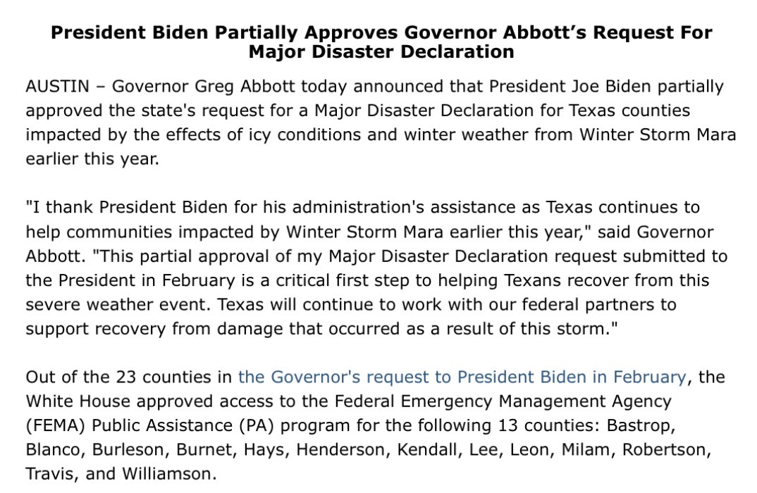 Greg Abbott On Twitter President Biden Has Partially Approved My