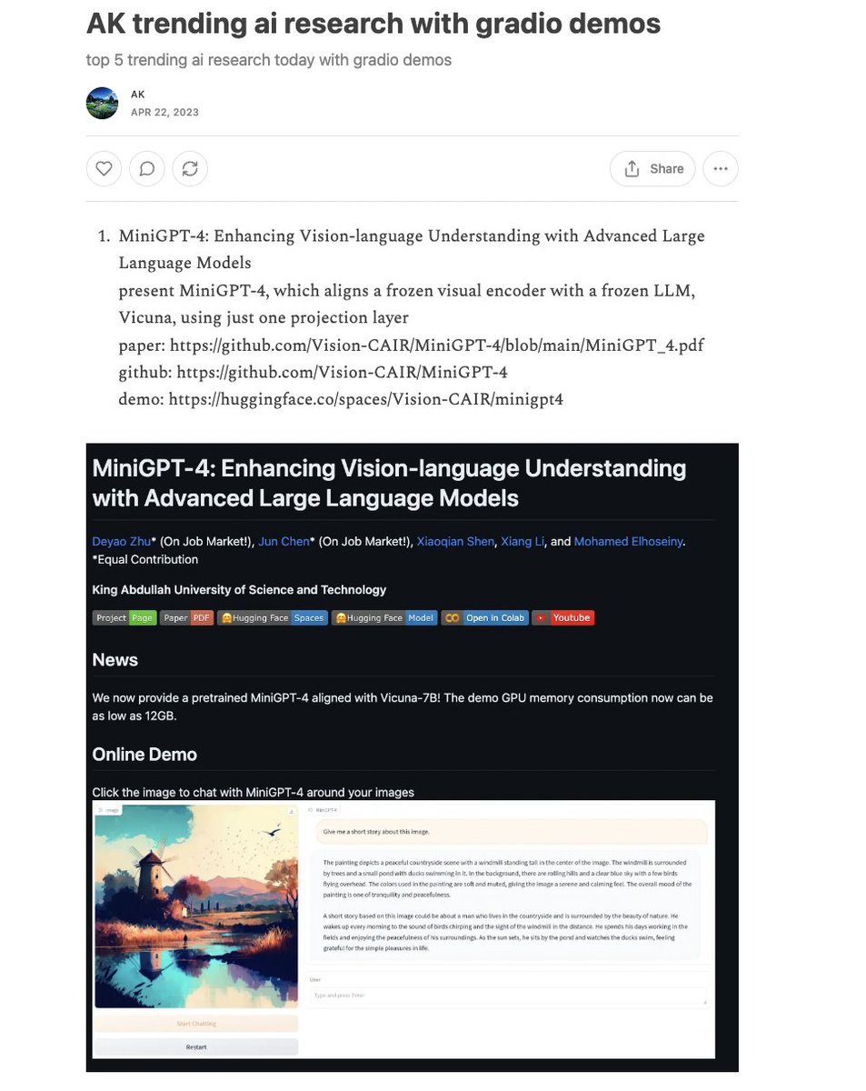 AK on Twitter: "AK trending ai research with @Gradio demos https://akhaliq.substack.com/p/ak ...