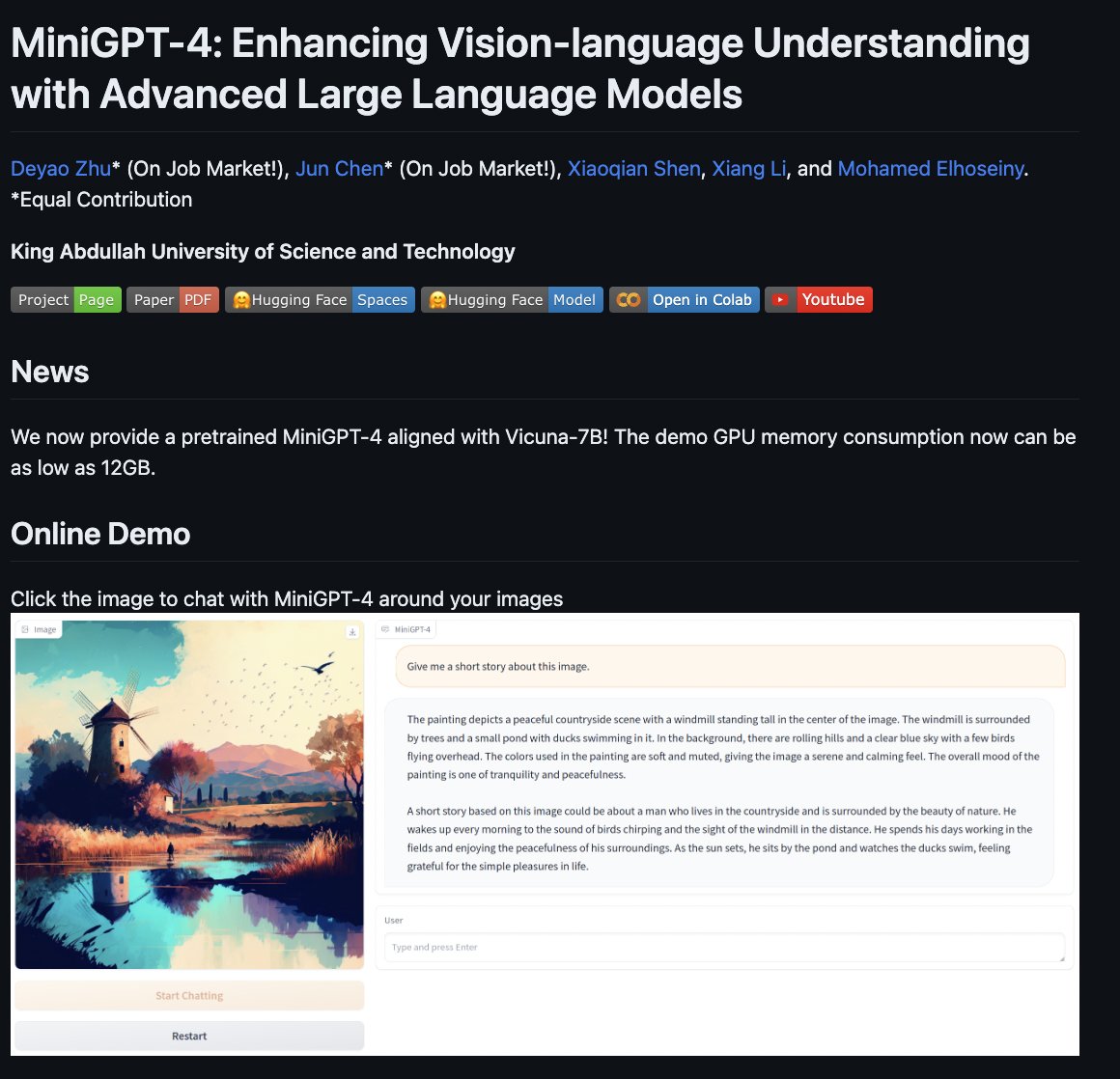AK on Twitter: "MiniGPT-4: Enhancing Vision-language Understanding with Advanced Large Language ...