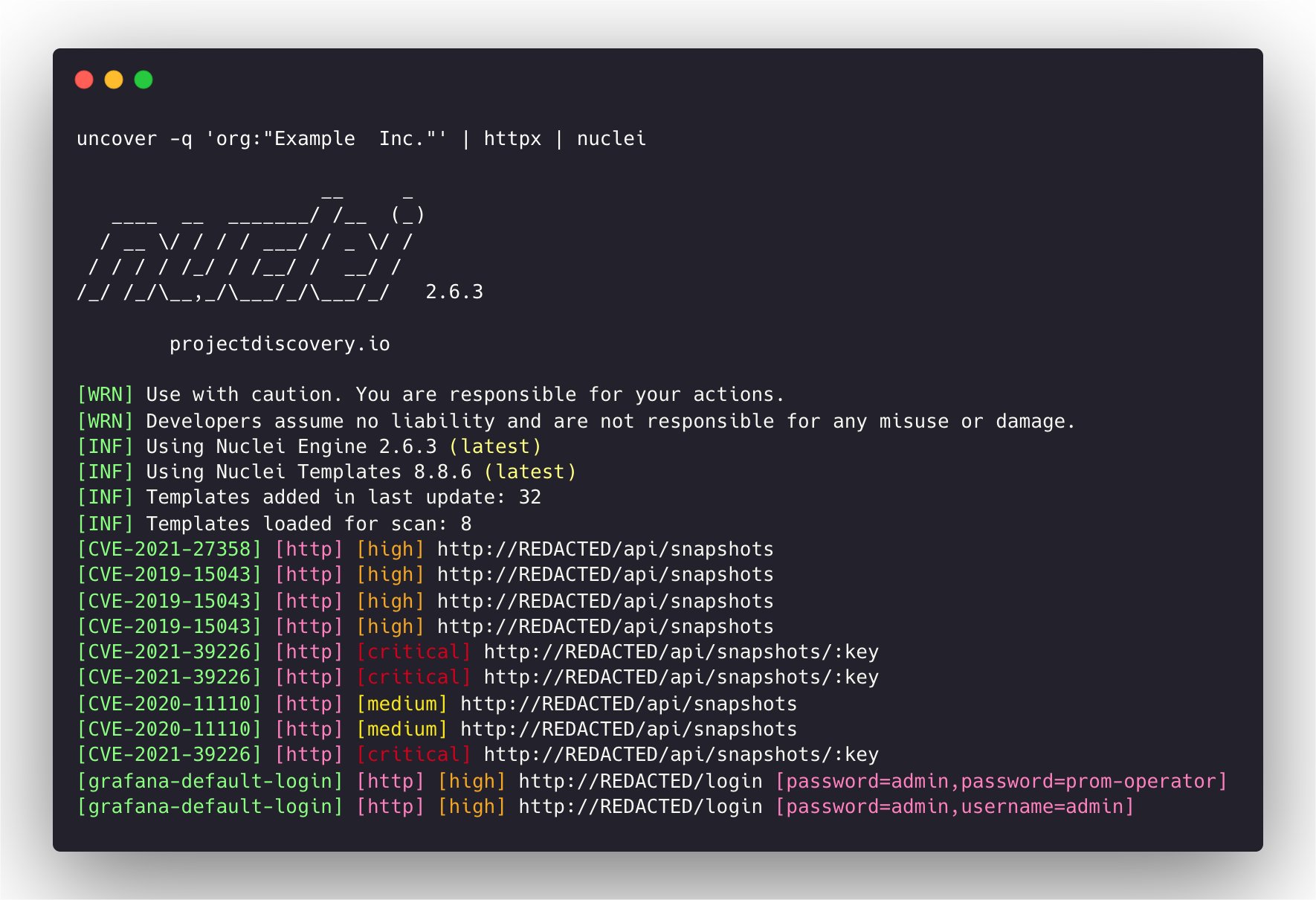 nuclei on Twitter: "How to build a simple scan pipeline using uncover, httpx and nuclei! ⚛️ ...