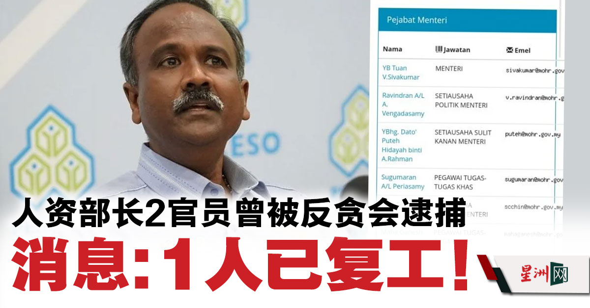 Sin Chew Daily 星洲日報 On Twitter “被(反贪会)逮捕的2名官员,其中1人已复工。” 星洲日报