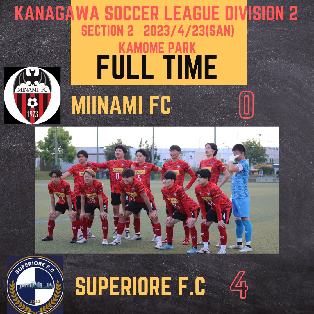 南FC on Twitter: "県社会人サッカーリーグ2部Aブロック 第2節 4/23(日) 南FC 0(0-1)4 SUPERIORE F.C かもめパーク 17:05 キックオフ GK ...