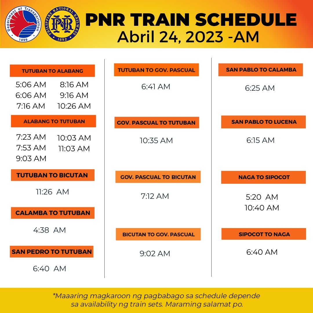 PNR_GovPH on Twitter: "ANUNSYO: Ngayong umaga ng Abril 24, 2023, may byahe ang Philippine ...